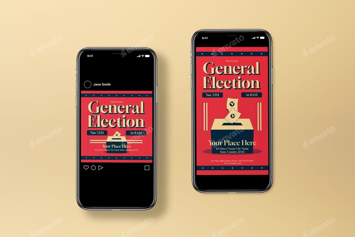 Red Flat Illustration General Election Flyer Set, Print Templates ...