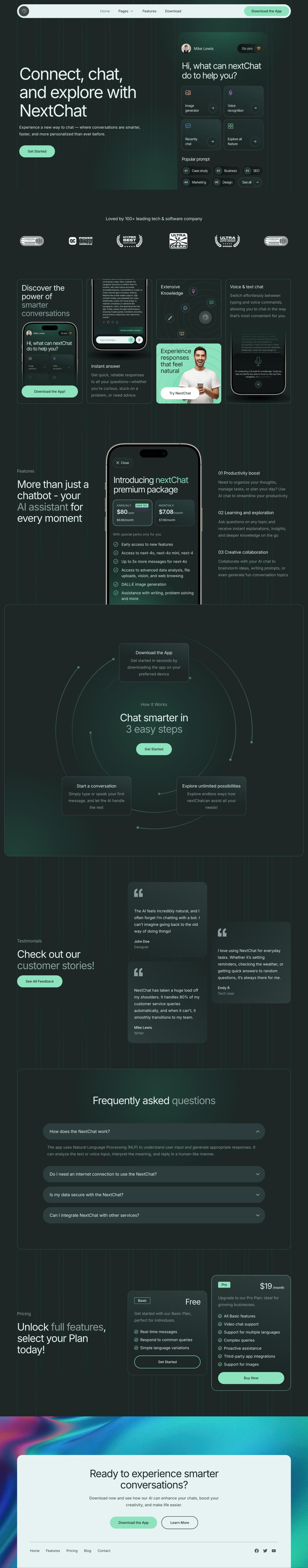 NextChat - AI Chat Mobile App Showcase Elementor Template Kit by sociolib