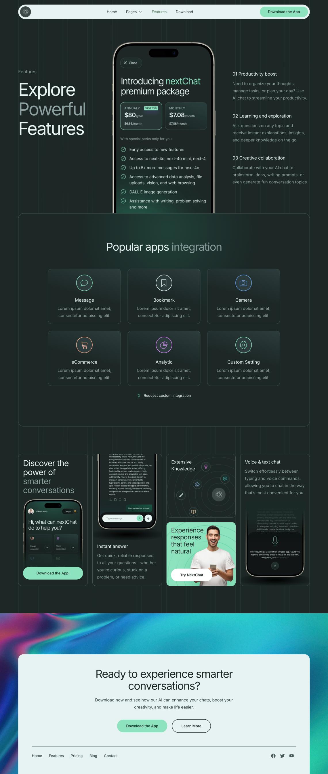 NextChat - AI Chat Mobile App Showcase Elementor Template Kit by sociolib