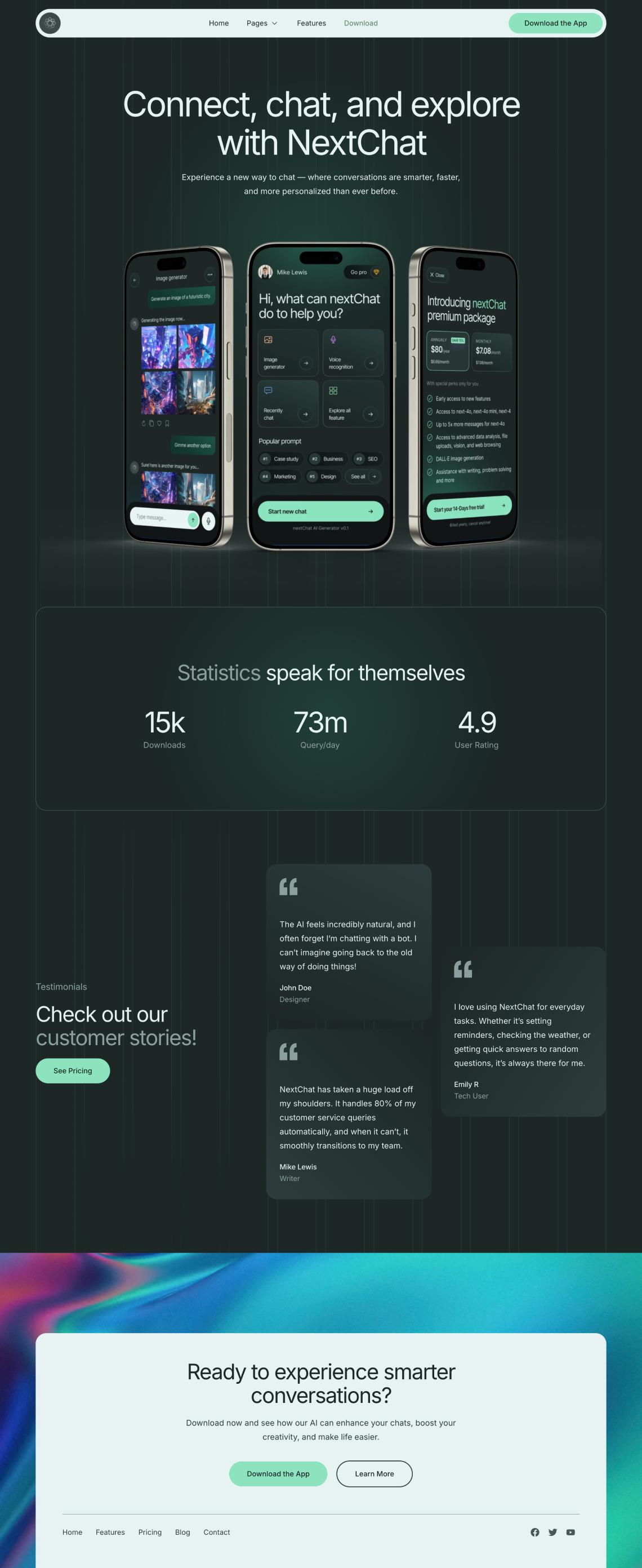 NextChat - AI Chat Mobile App Showcase Elementor Template Kit by sociolib