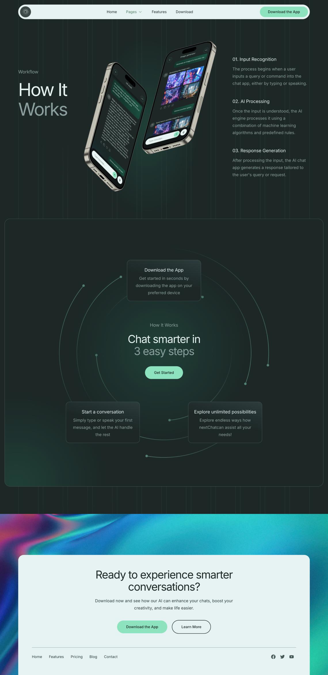 NextChat - AI Chat Mobile App Showcase Elementor Template Kit by sociolib