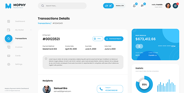 Mophy - VueJs Payment Admin Dashboard Template by DexignZone | ThemeForest