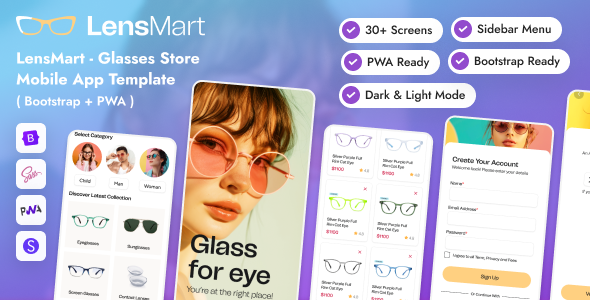 LensMart - Eye Glasses Store Mobile App Template (Bootstrap + PWA) by ...