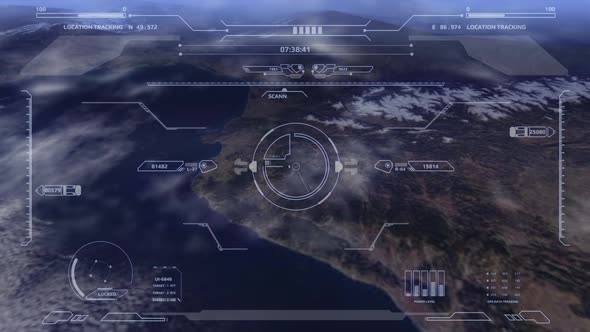 Aerial View HUD Digital Futuristic Surveillance Monitor Screen Display ...
