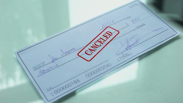 Cheque Document Canceled, Hand Stamps Seal on Official Paper ...