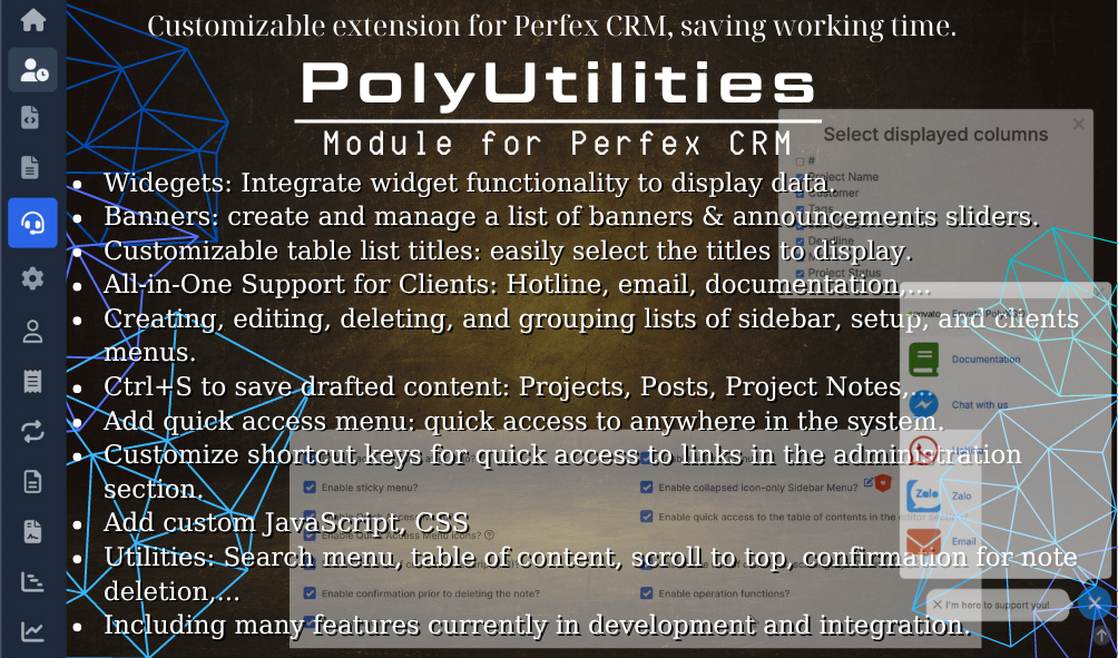 PolyUtilities for Perfex CRM: Quick Access Menu, Custom JS, CSS, and More by polyxgo