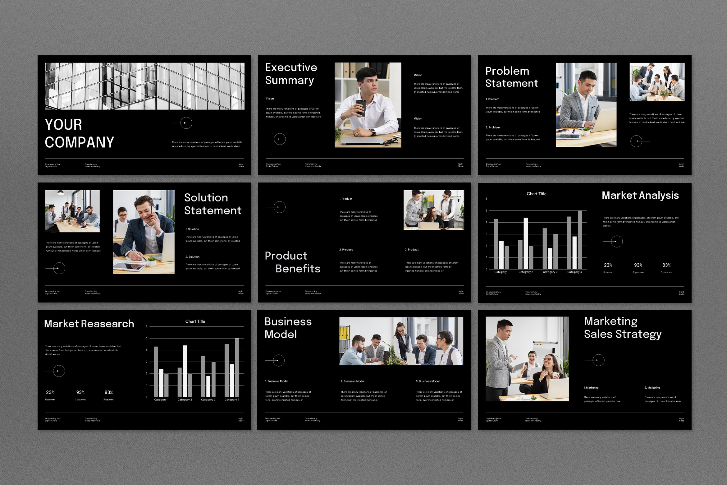 Black Minimalist Project Management Google Slide, Presentation Templates