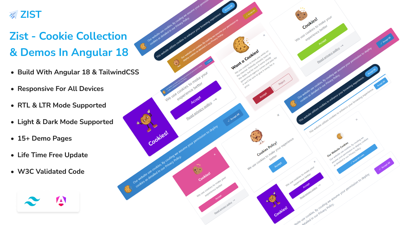 Zist - Angular 18 & TailwindCSS Cookie Collection & Demos by Pixel-Eyez