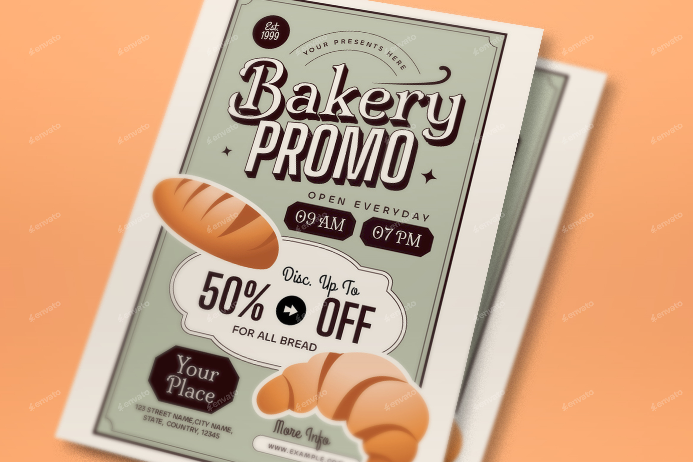 Green Beige Vintage Modern Bakery Promo Flyer Set, Print Templates