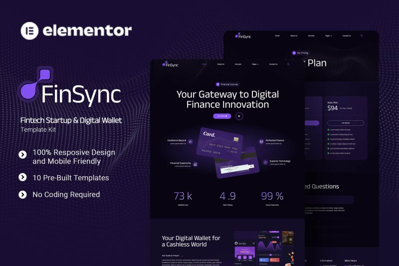 FinSync - Fintech Startup & Digital Wallet Elementor Template Kit by Kitpro