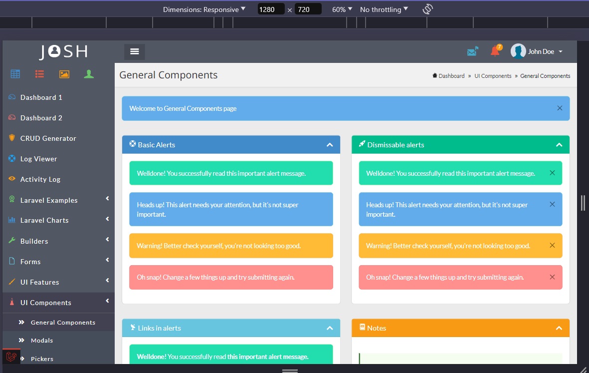 Josh - Laravel Admin Template + Front End + CRUD by jyostna | CodeCanyon