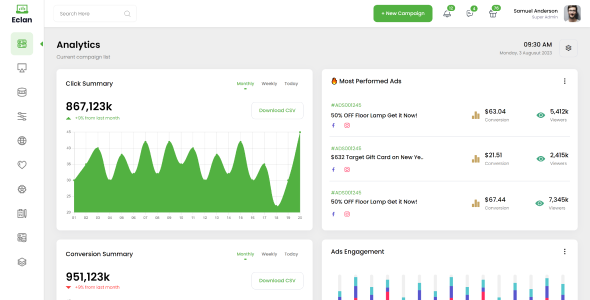 Eclan - Flask Ads Campaign Admin Dashboard Bootstrap Template by DexignZone
