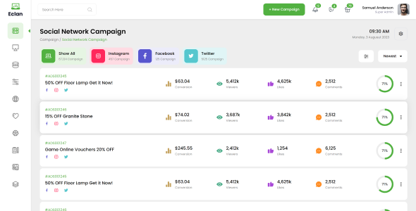 Eclan - Flask Ads Campaign Admin Dashboard Bootstrap Template by DexignZone