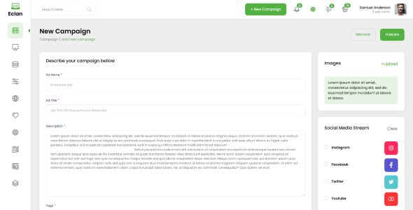 Eclan - Flask Ads Campaign Admin Dashboard Bootstrap Template by DexignZone