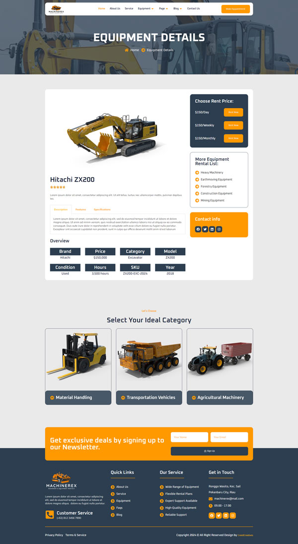 Machinerex - Machinery & Equipment Rentals Template Kit by creedcreatives