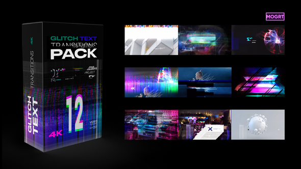 Glitch Text Transitions Pack 12 | MOGRT, Premiere Pro Templates | VideoHive
