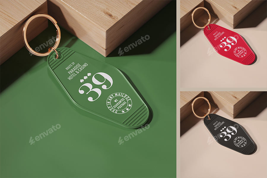 Hotel Keychain with Golden Ring Mockup, Graphics | GraphicRiver