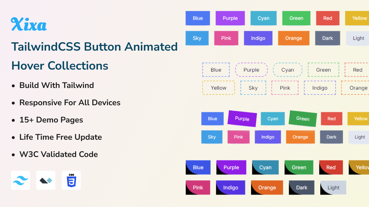 Xixa -TailwindCSS Button Animated Hover Collections by Pixel-Eyez | CodeCanyon