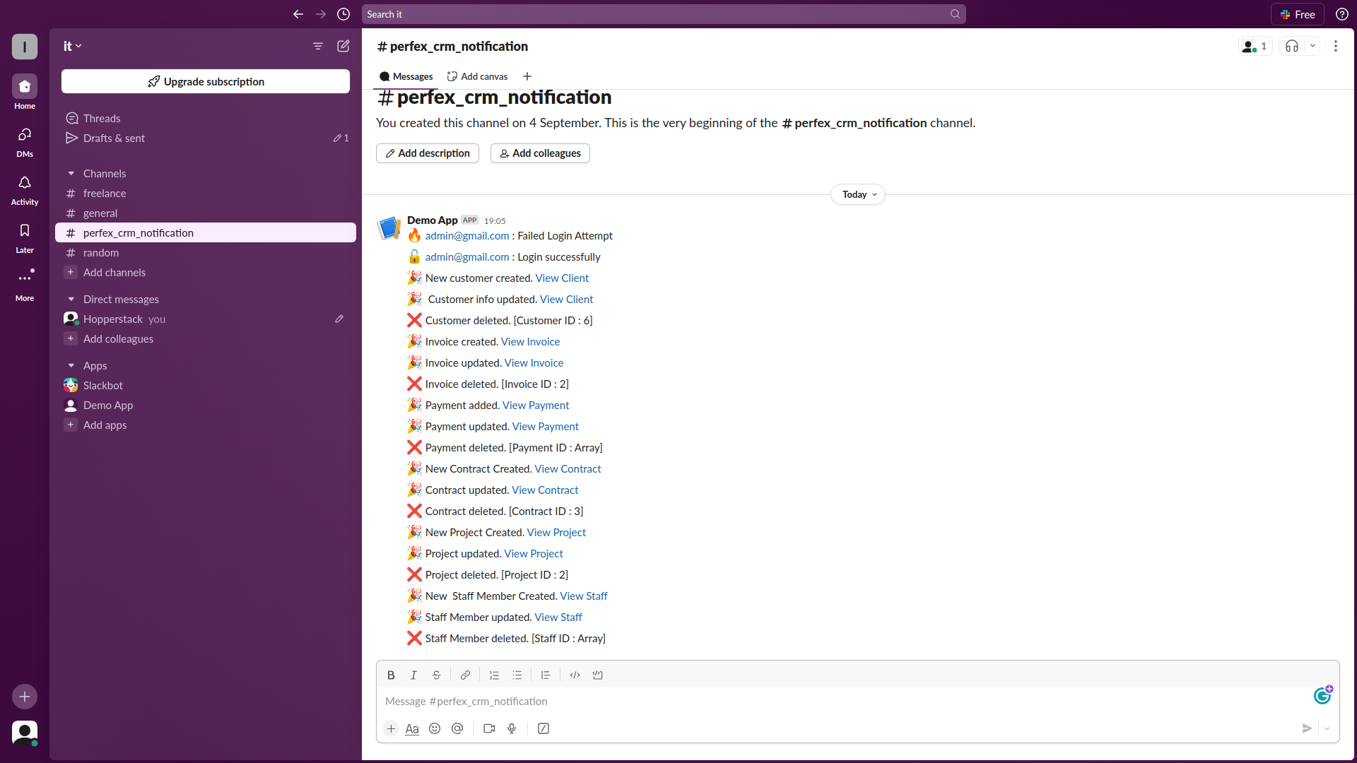 Slack Alert module for Perfex CRM by Hopperstack | CodeCanyon