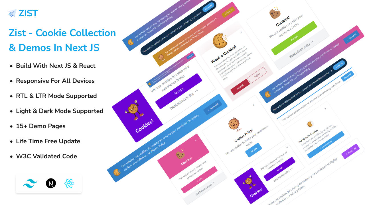 Zist - Next JS & TailwindCSS Cookie Collection & Demos by Pixel-Eyez