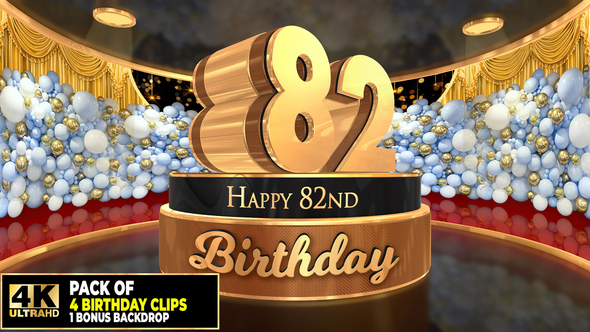 82 years, 82nd Birthday 3D cake intro pack with a bonus backdrop ...
