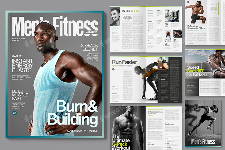 Mens Fitness Magazine Template, Print Templates | GraphicRiver