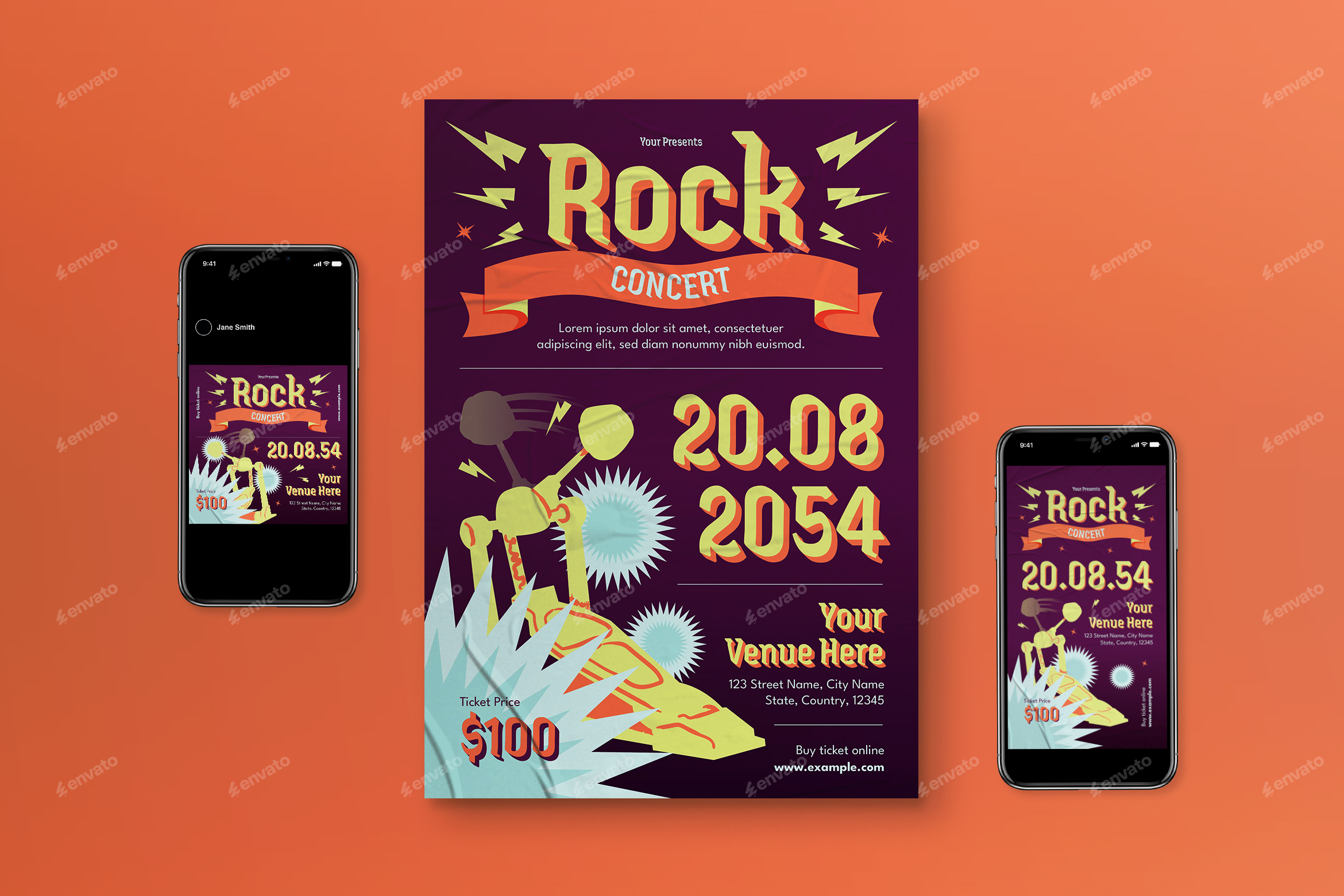 Purple Maximalism Rock Concert Flyer Set, Print Templates | GraphicRiver