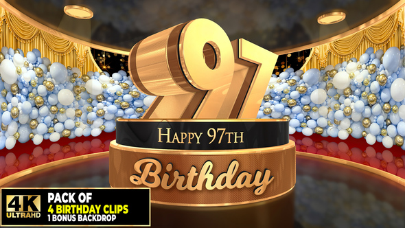 97 years, 97th Birthday 3D cake intro pack with a bonus backdrop ...