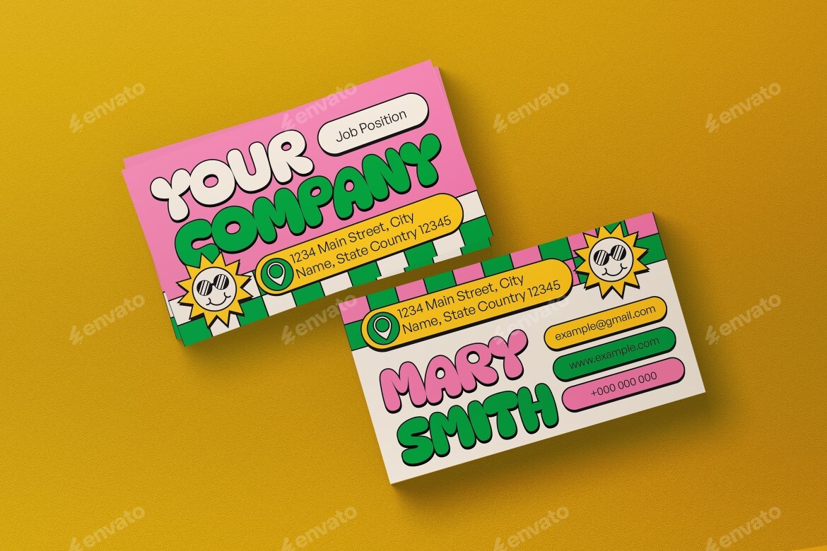 Colourful Retro Cartoon Business Card, Print Templates | GraphicRiver