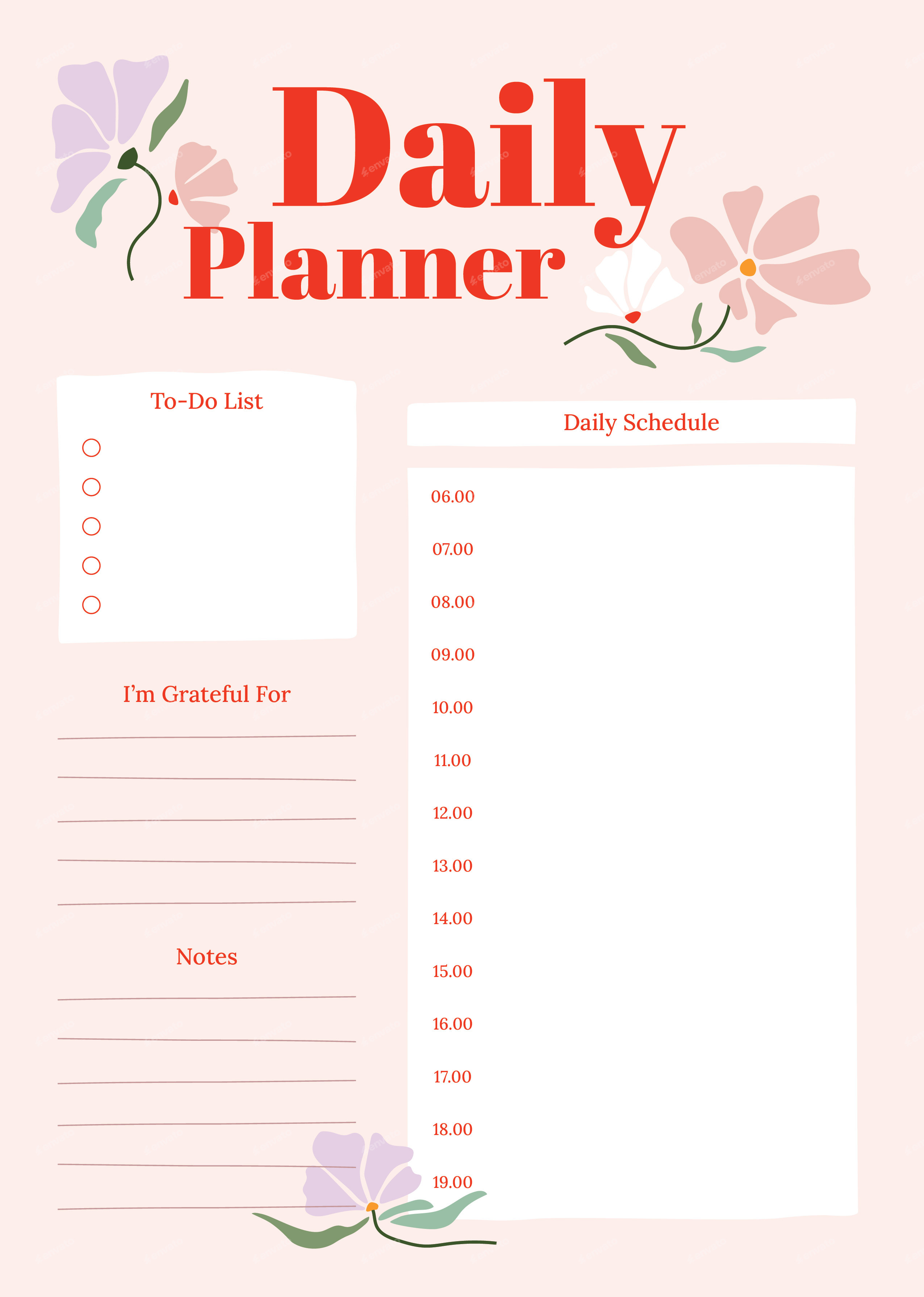 Floral Daily Weekly Planner, Print Templates | GraphicRiver