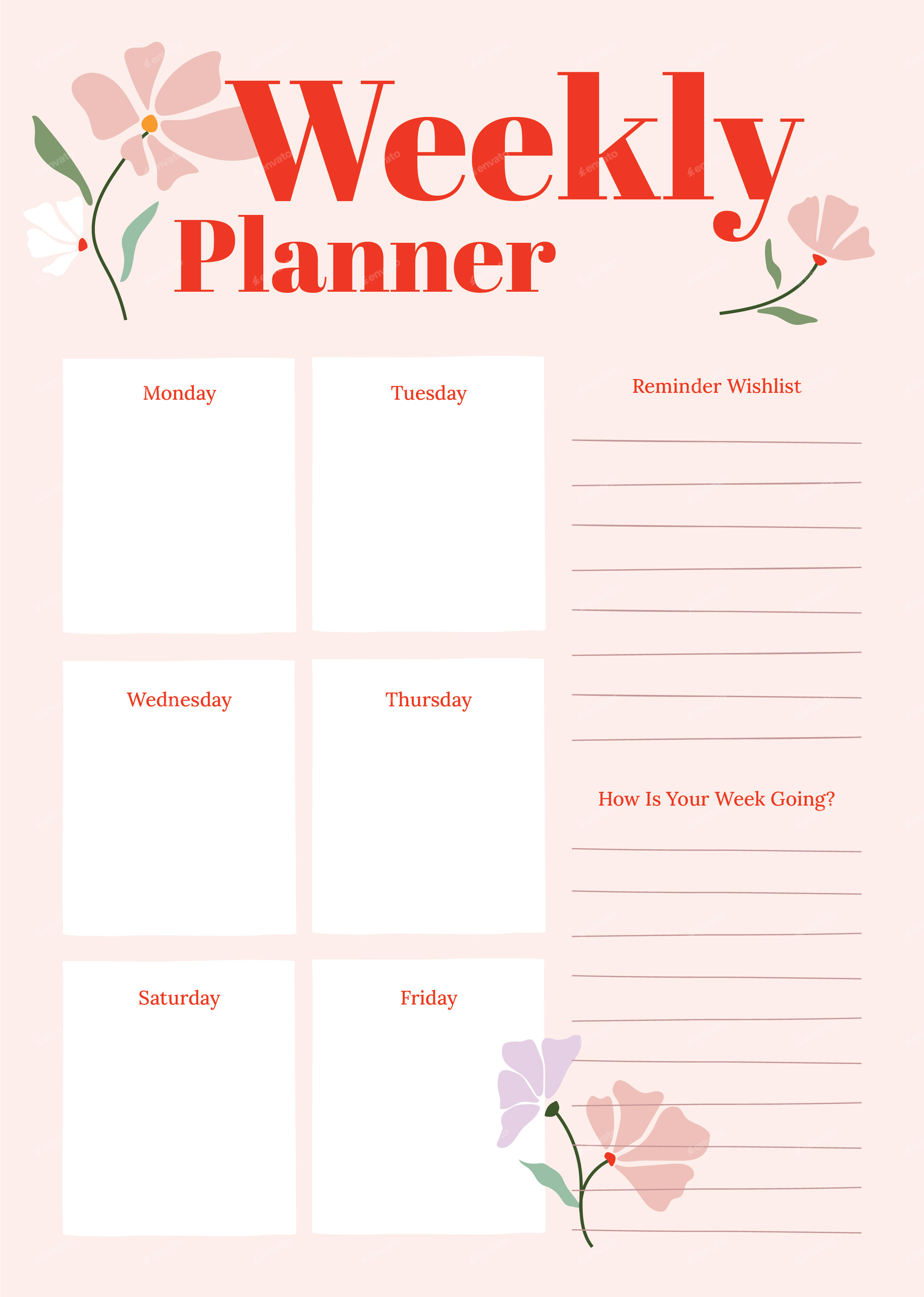 Floral Daily Weekly Planner, Print Templates | GraphicRiver