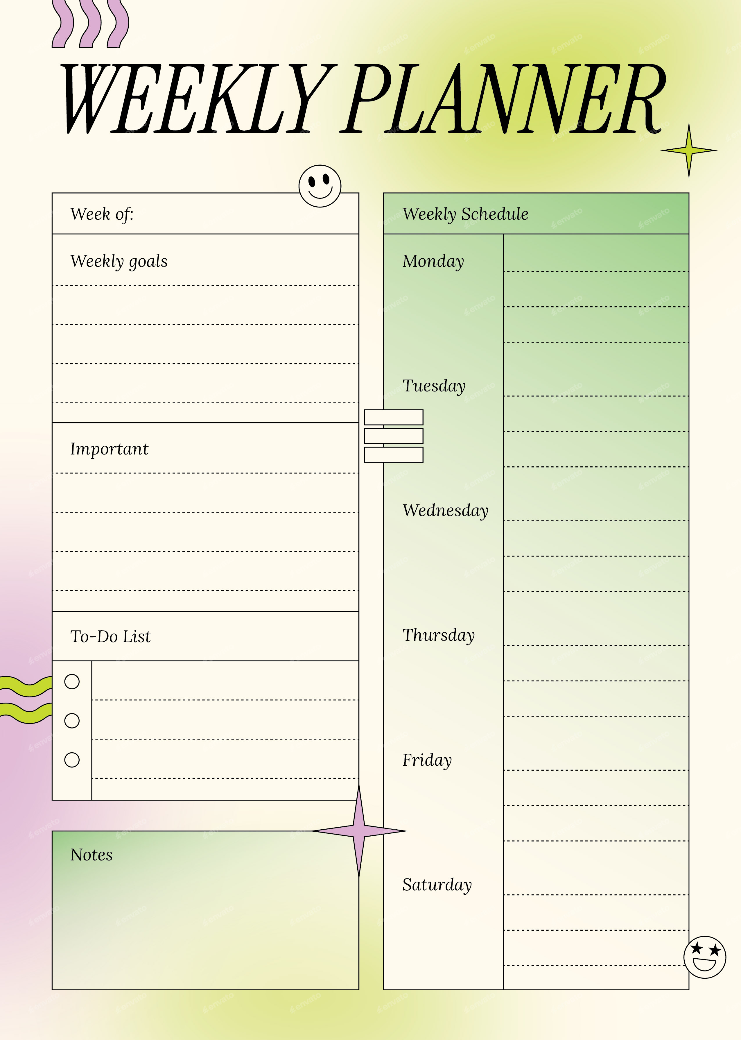 Classic Y2K Daily Weekly Planner, Print Templates | GraphicRiver
