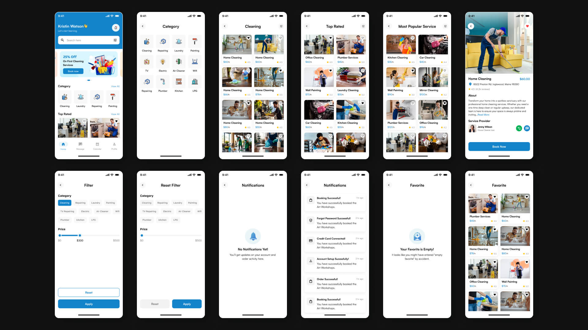 HomeCare App UI Template | Home Cleaning Service App in Flutter | CleanMaster App Template by ...