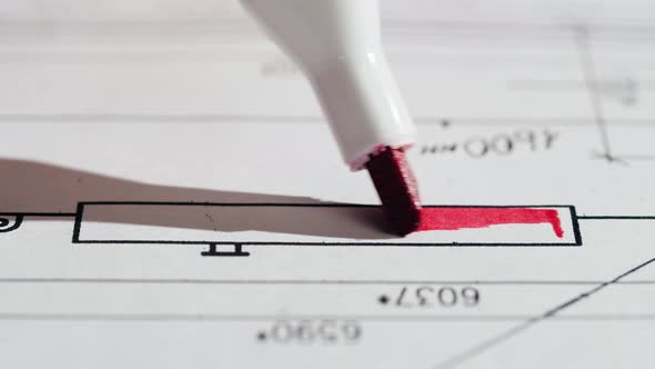 Drawing with Colorful Marker Plan Blueprint Closeup, Stock Footage