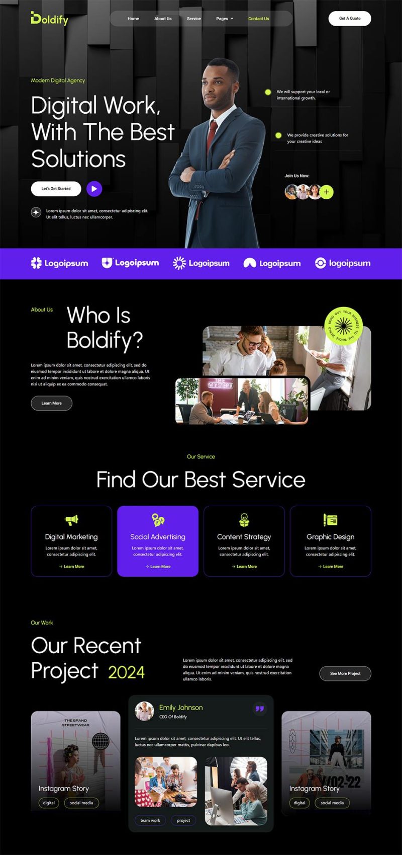 Boldify - Digital Agency Elementor Template Kit by Kitpro | ThemeForest