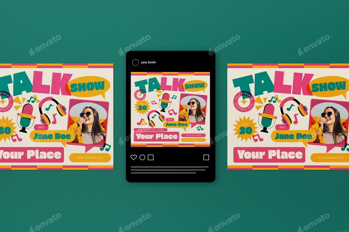 Pink Riso Graph Talk Show Flyer Set, Print Templates | GraphicRiver