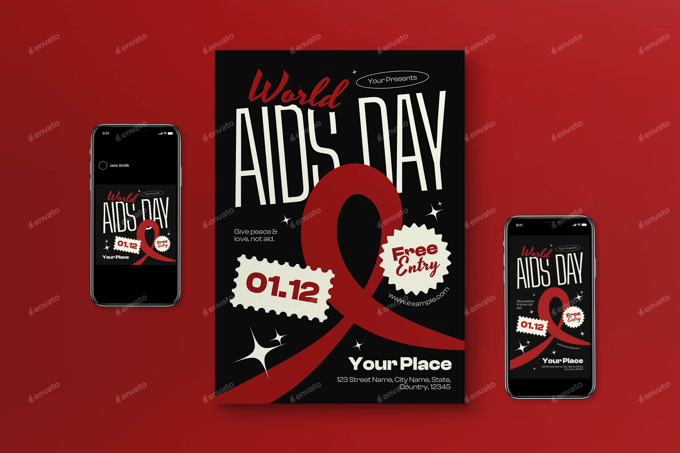 Black Hand Drawn World Aids Day Flyer Set, Print Templates | GraphicRiver