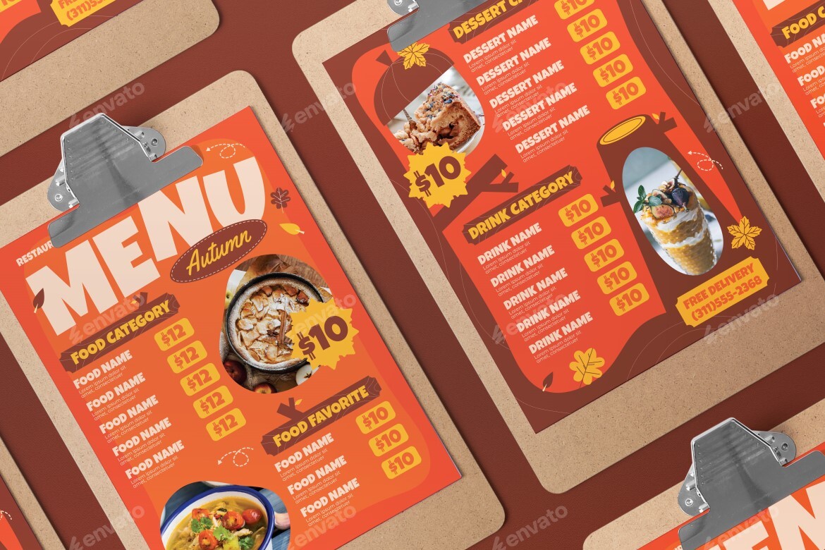 Orange Flat Design Autumn Theme Food Menu, Print Templates | GraphicRiver