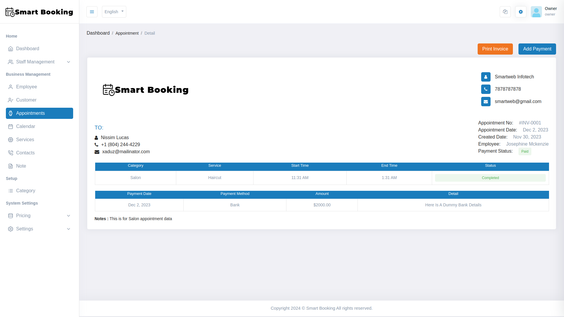 Smart Booking SaaS - Appointment Management System by smartwebinfotech
