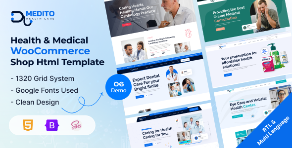 Medito – Health & Medical WooCommerce Shop HTML5 Template + RTL by ordainIT