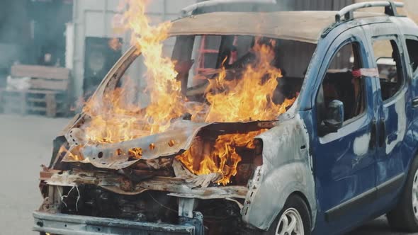 Car Burns After a Road Accident, Stock Footage | VideoHive