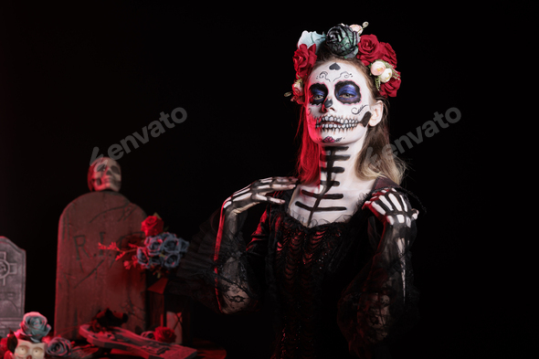Scary lady dressed as La Catrina character on day of the dead holiday ...