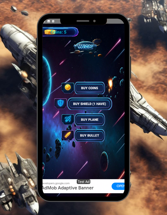 Asteroids Wars classic Game - AdMob Ads + Admin app with Firebase by SoryMohajer