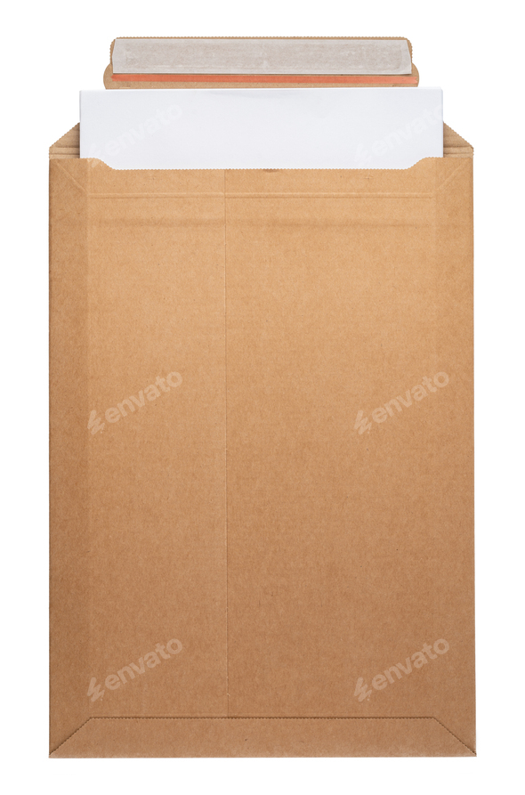 Brown envelope front and back isolated on white background. Letter top ...