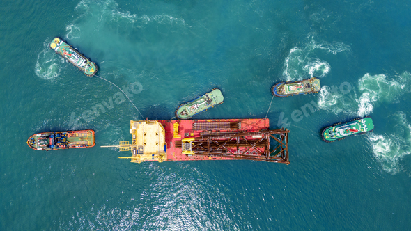 Big Construction on ship. Tender Drilling Oil Rig on Barge Ship ...