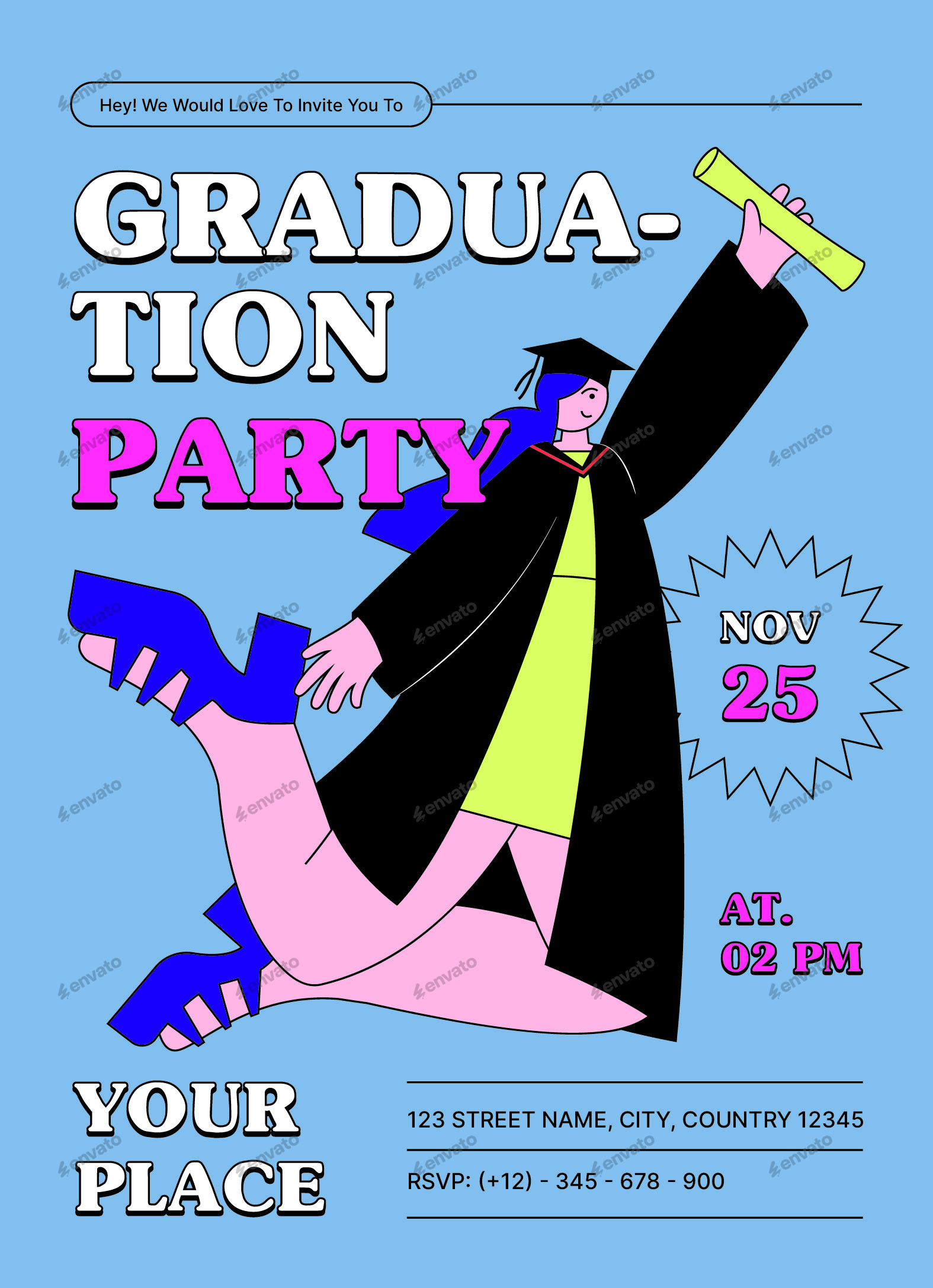 Classic Graduation Party Invitation, Print Templates | GraphicRiver