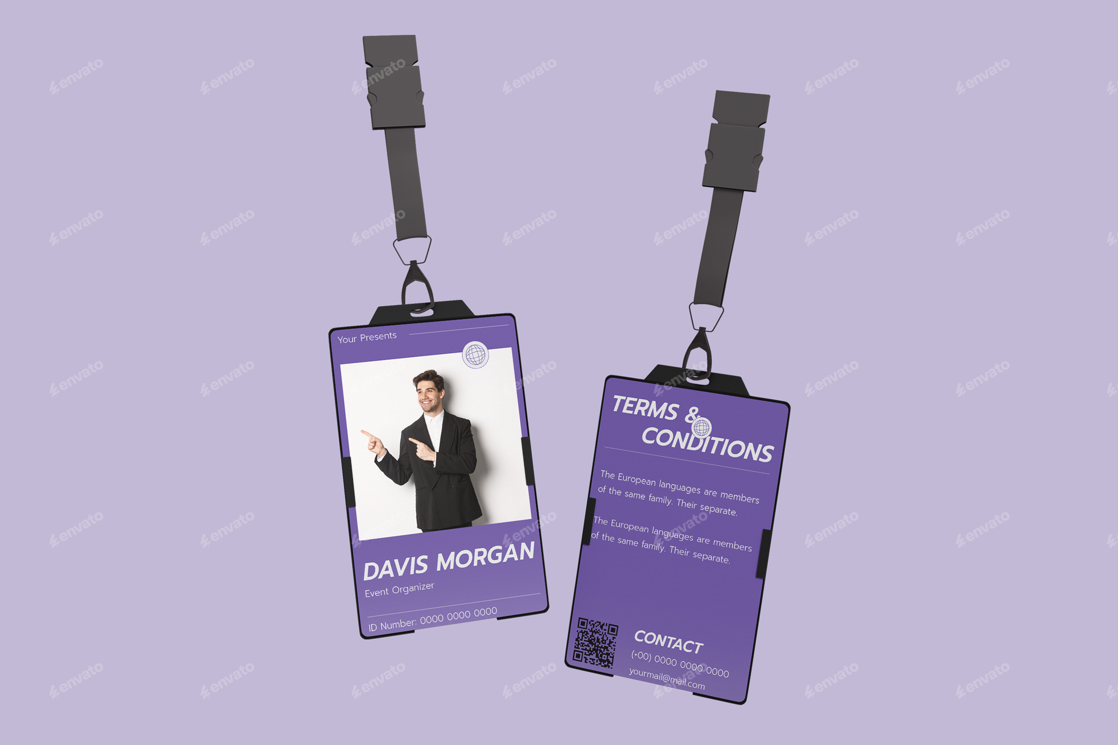 Purple Modern Minimalist Music Event Organizer ID Card, Print Templates