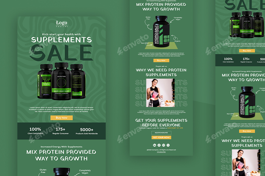 Fitness Supplement Email Newsletter PSD Template, Web Elements ...