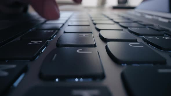 Closeup Moving Macro Shot American User Hands Typing on Laptop Keyboard ...