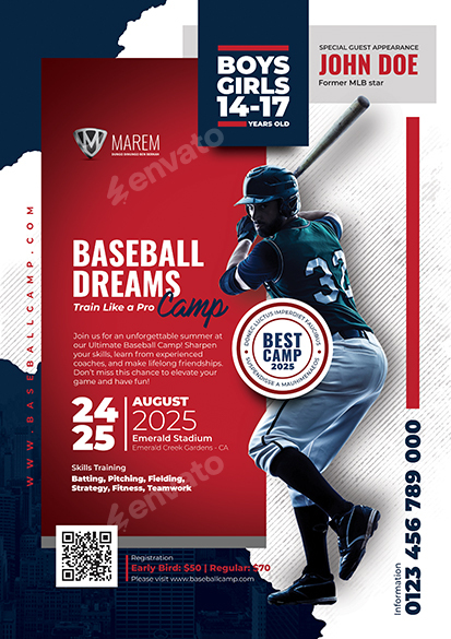 Baseball Camp Flyer and Social Media, Print Templates | GraphicRiver